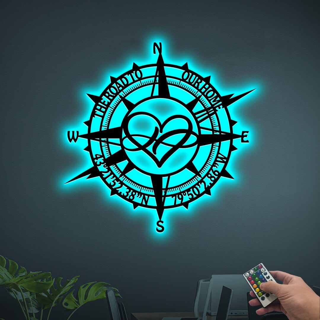 Personalized Infinity Heart Compass Sign, Metal Compass Wall Art With ...
