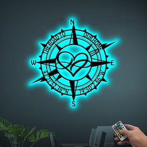 Personalized Infinity Heart Compass Sign, Metal Compass Wall Art With ...
