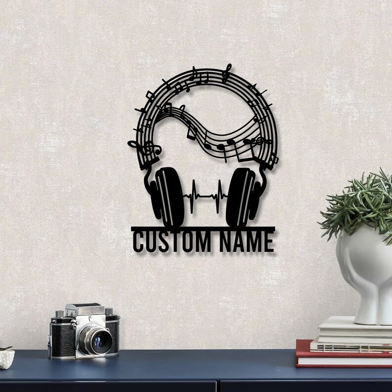 Custom Earphones Metal Wall Art With Led Light, Headphones Metal Sign ...