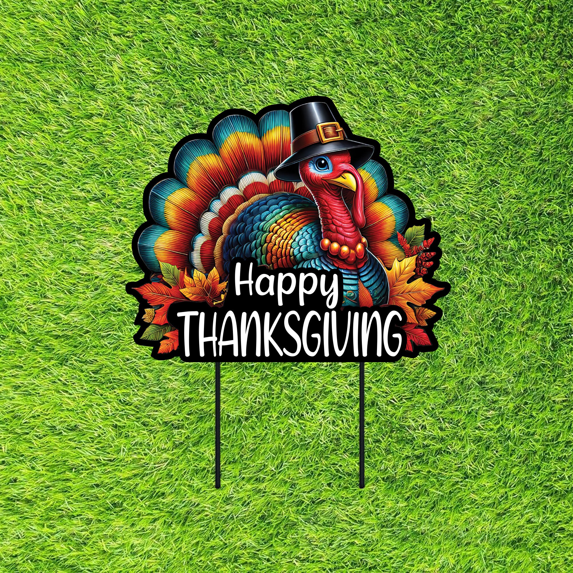 Thanksgiving Turkey Garden Metal Sign, Autumn Colors Happy Thanksgiving ...