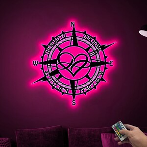 Personalized Infinity Heart Compass Sign, Metal Compass Wall Art With ...