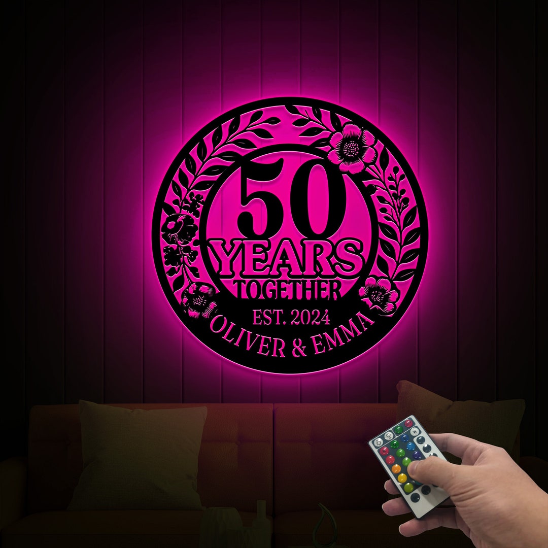 50 Year Anniversary Sign, Metal Sign With Led Light, Wedding ...
