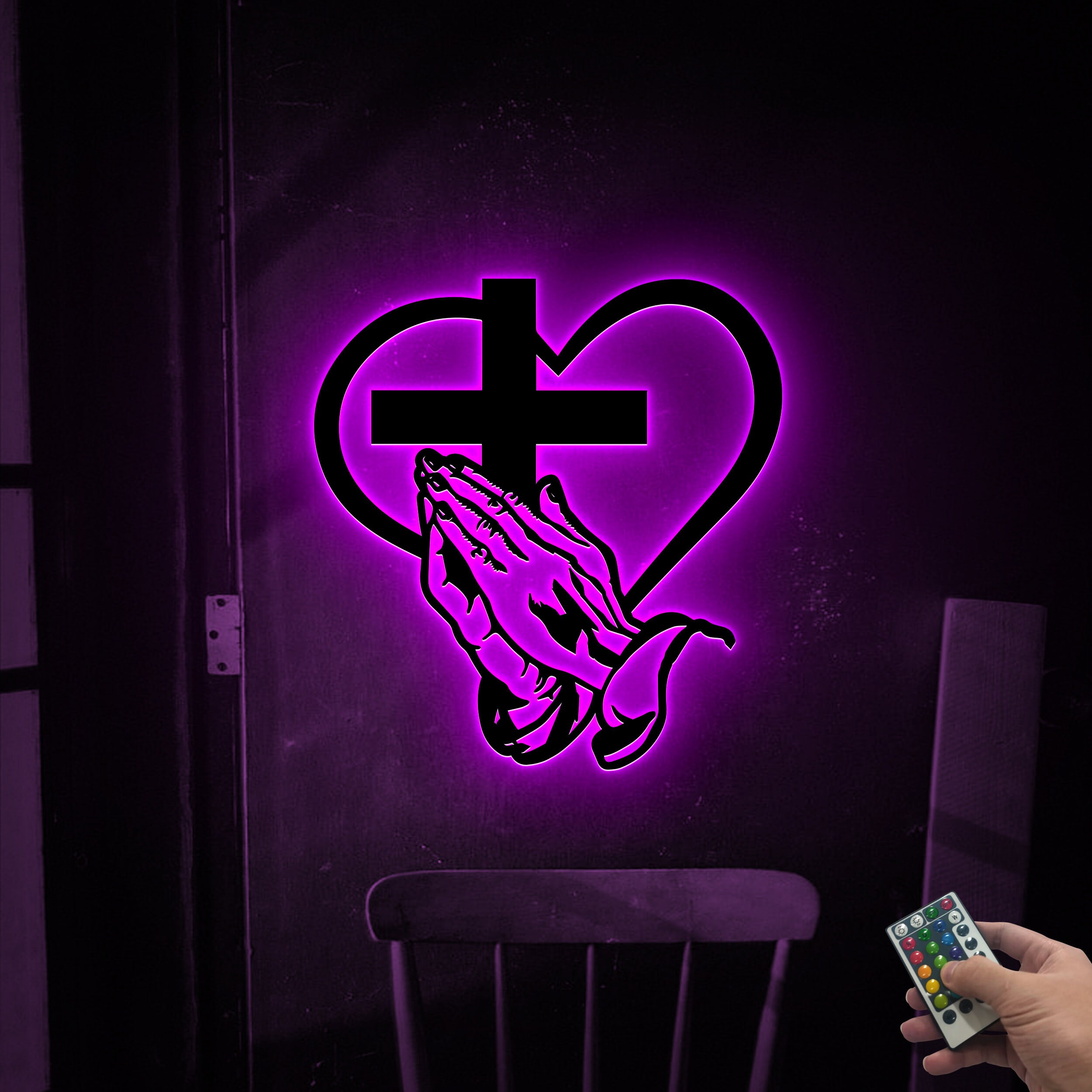 Christian Cross Metal Sign With Led Lights, Cross Wall Art, Metal Heart ...
