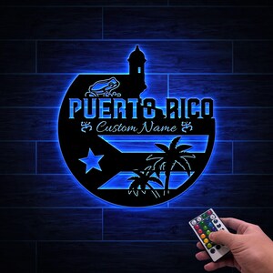 Custom Puerto Rico Metal Sign With Led Lights, Personalized Puerto Rico ...