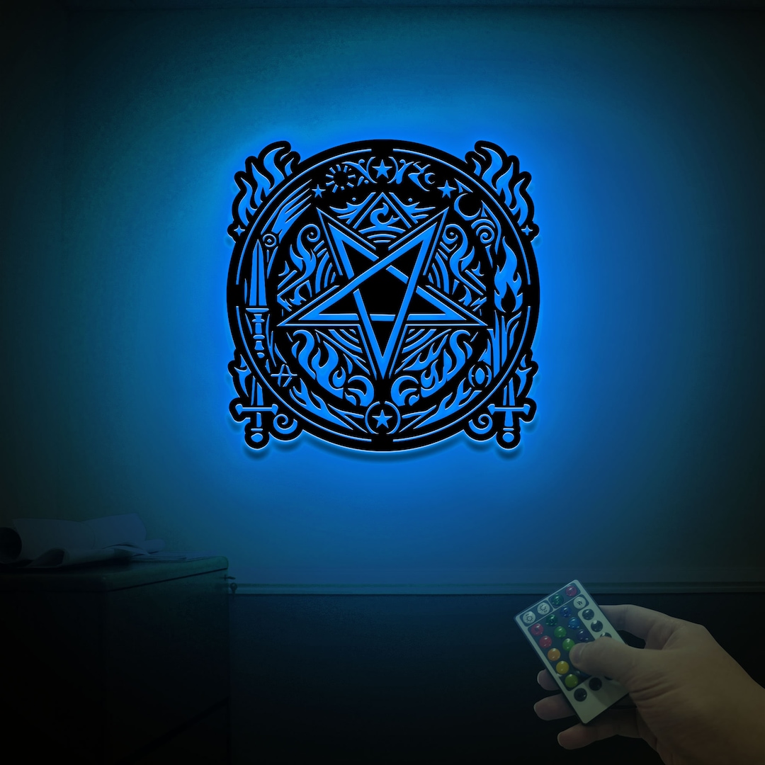 Pentagram Metal Sign Led Light, Baphomet Gift, Symbol of Satanism ...