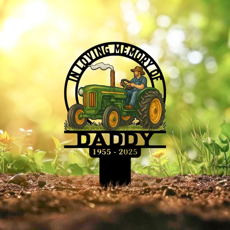 Personalized Tractor Memorial Garden Metal Stake, in Loving Memory ...