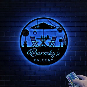 Custom Metal Balcony Sign With Led Lights, Balcony Name Sign, Patio ...