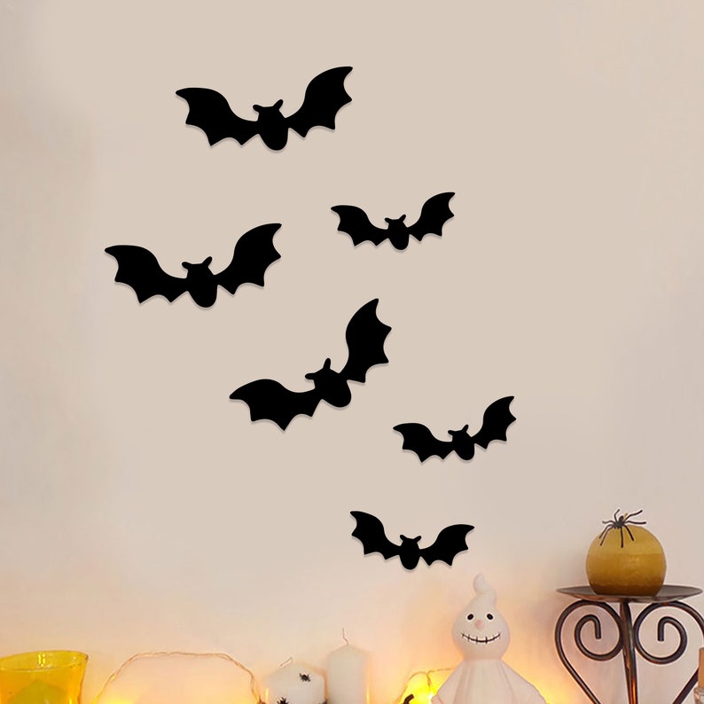 Bat Set of 6 Halloween Sign, Halloween Home Decor, Bat Wall Hanging ...