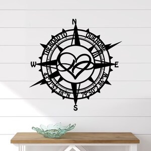 Personalized Infinity Heart Compass Sign, Metal Compass Wall Art With ...