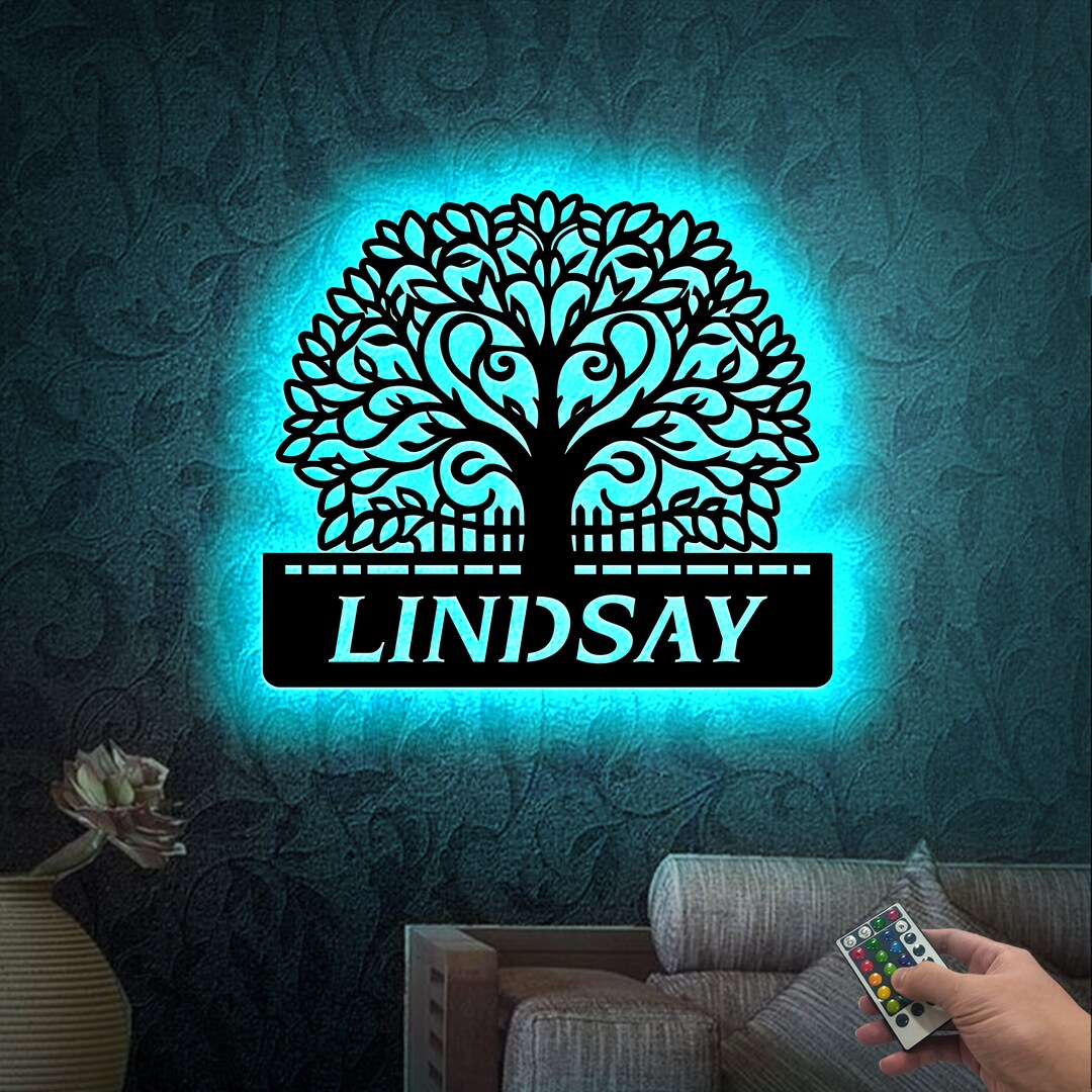 Personalized Tree of Life Metal Sign Wall Art With Led Lights, Custom ...