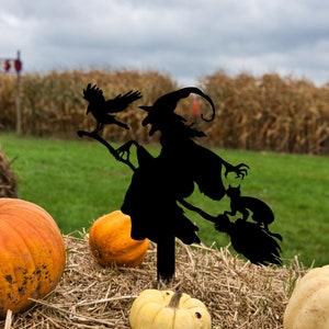 Witch With Broomstick Metal Garden Stake, Witch With Stakes Garden Sign ...