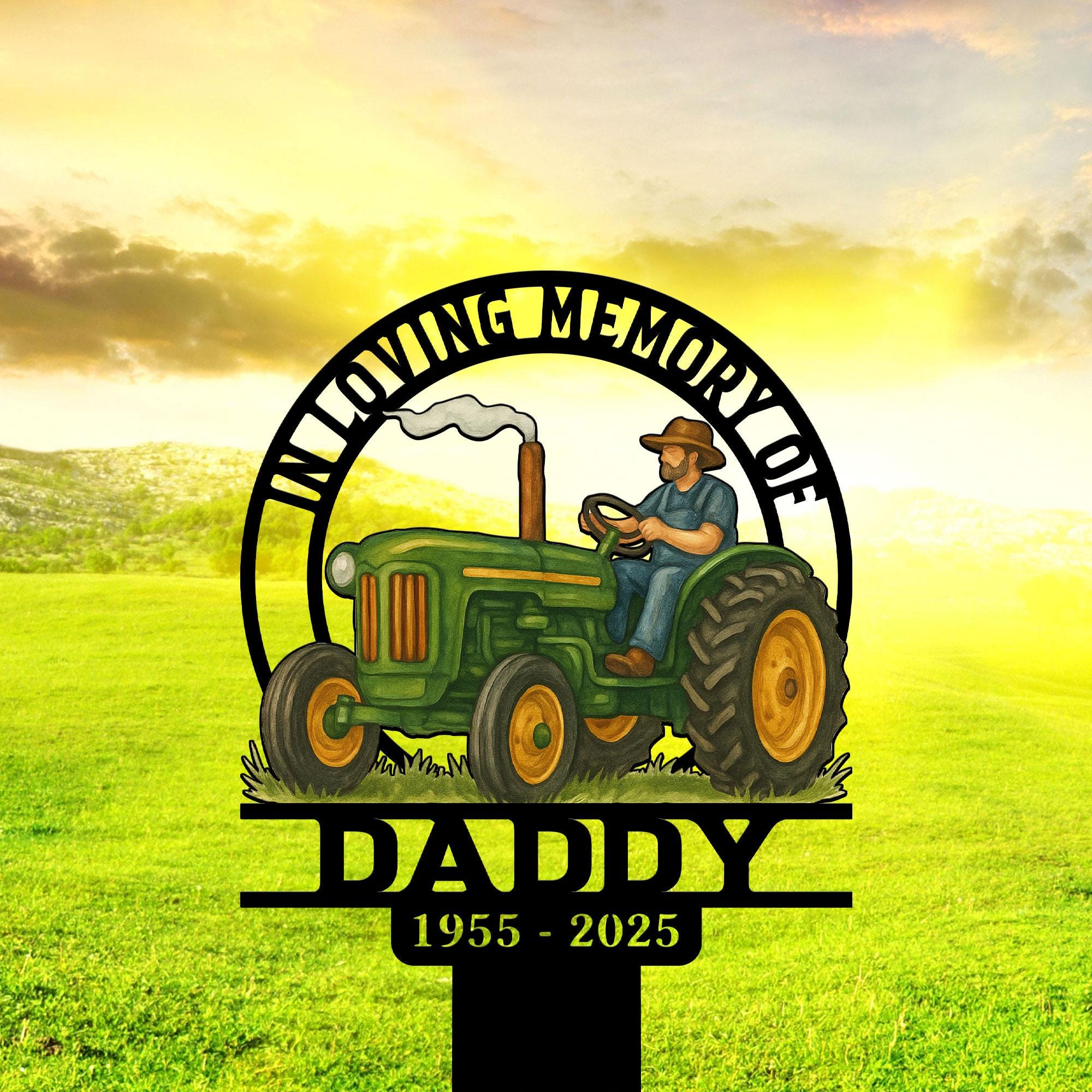 Personalized Tractor Memorial Garden Metal Stake, in Loving Memory ...