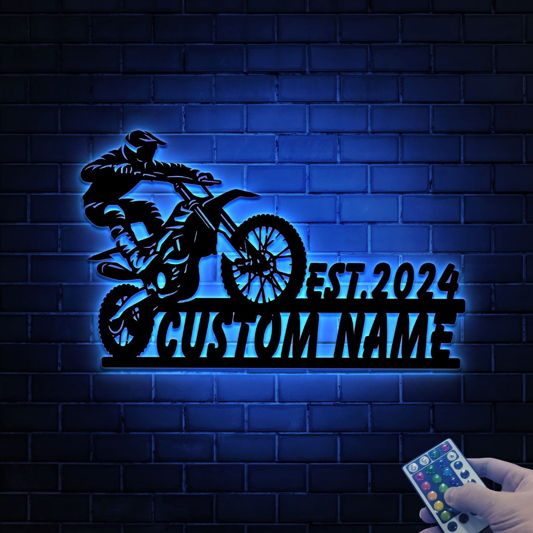 Custom Dirtbike Metal Wall Art With Led Lights, Motorcycle Wall Decor ...