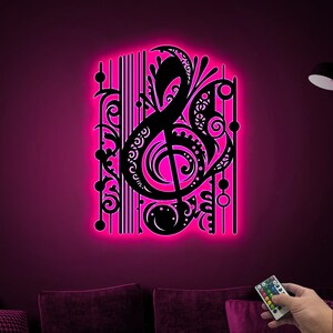 Music Notes Metal Sign Wall Art With Led Lights, Music Time, Wall ...