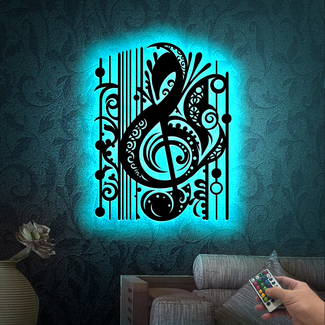 Music Notes Metal Sign Wall Art With Led Lights, Music Time, Wall ...