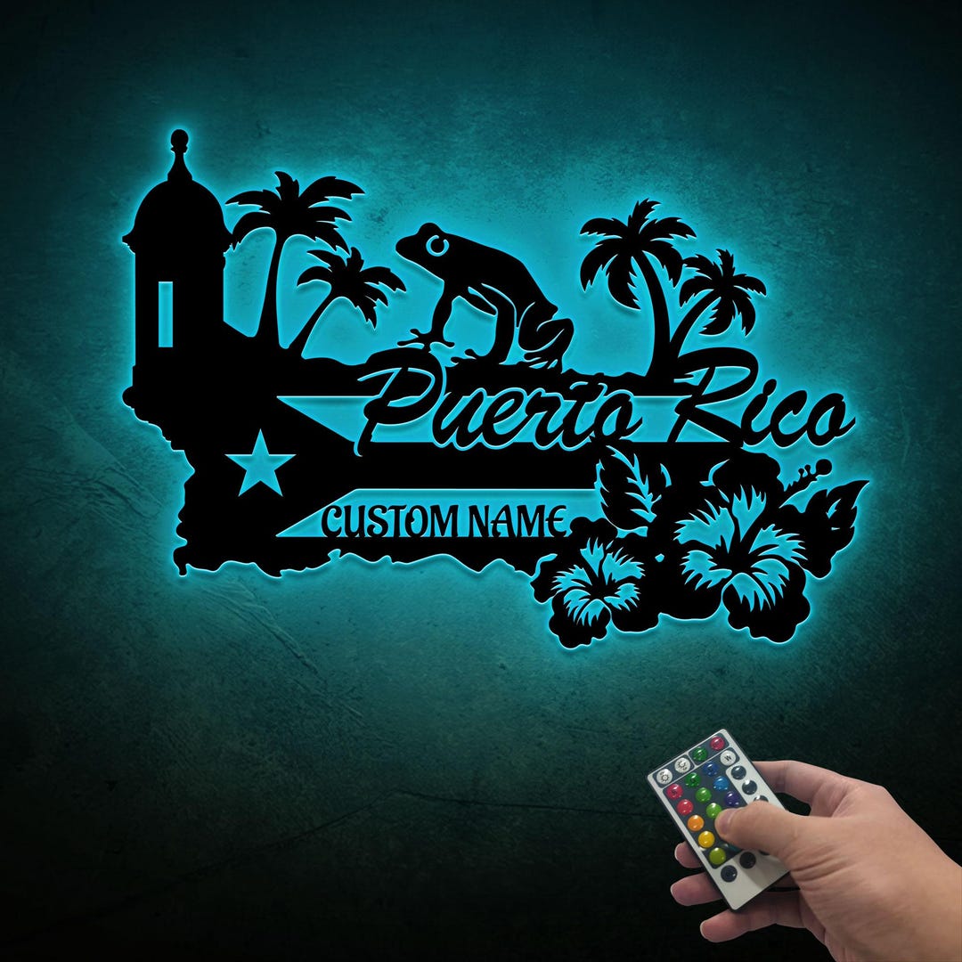 Custom Puerto Rico Metal Sign With Led Light, Personalized Puerto Rico ...