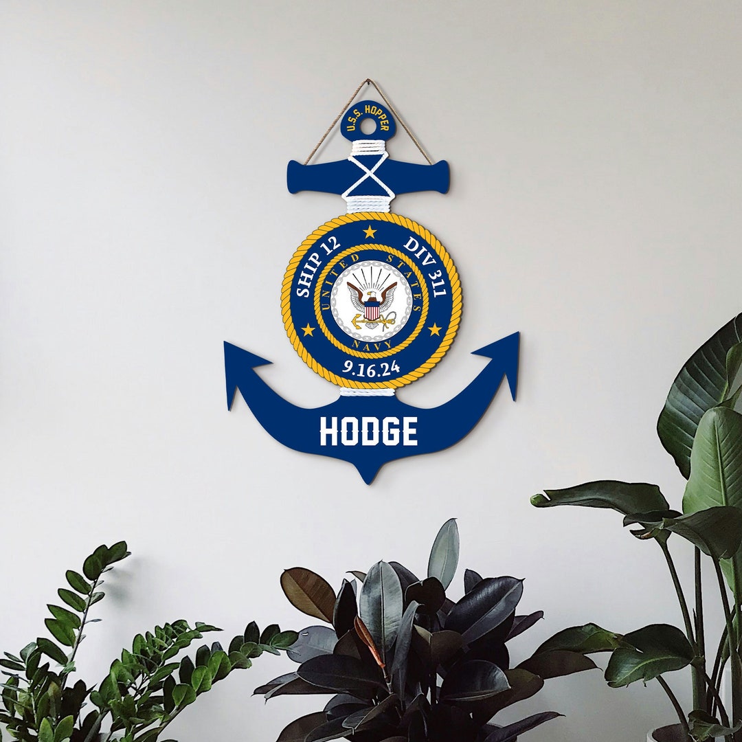Personalized Navy Anchor Wood Sign, Custom Anchor Name Sign, Navy Sign ...