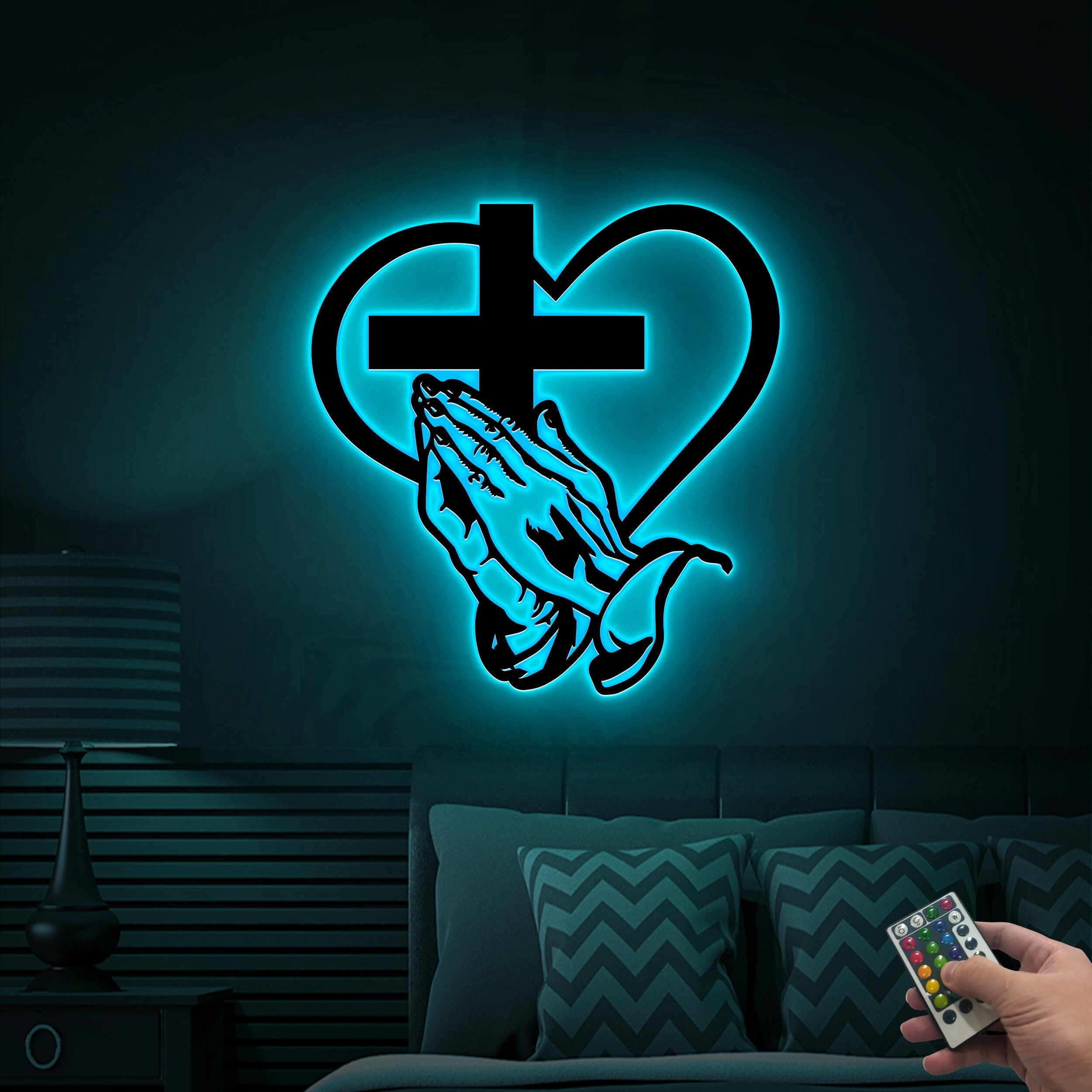 Christian Cross Metal Sign With Led Lights, Cross Wall Art, Metal Heart ...