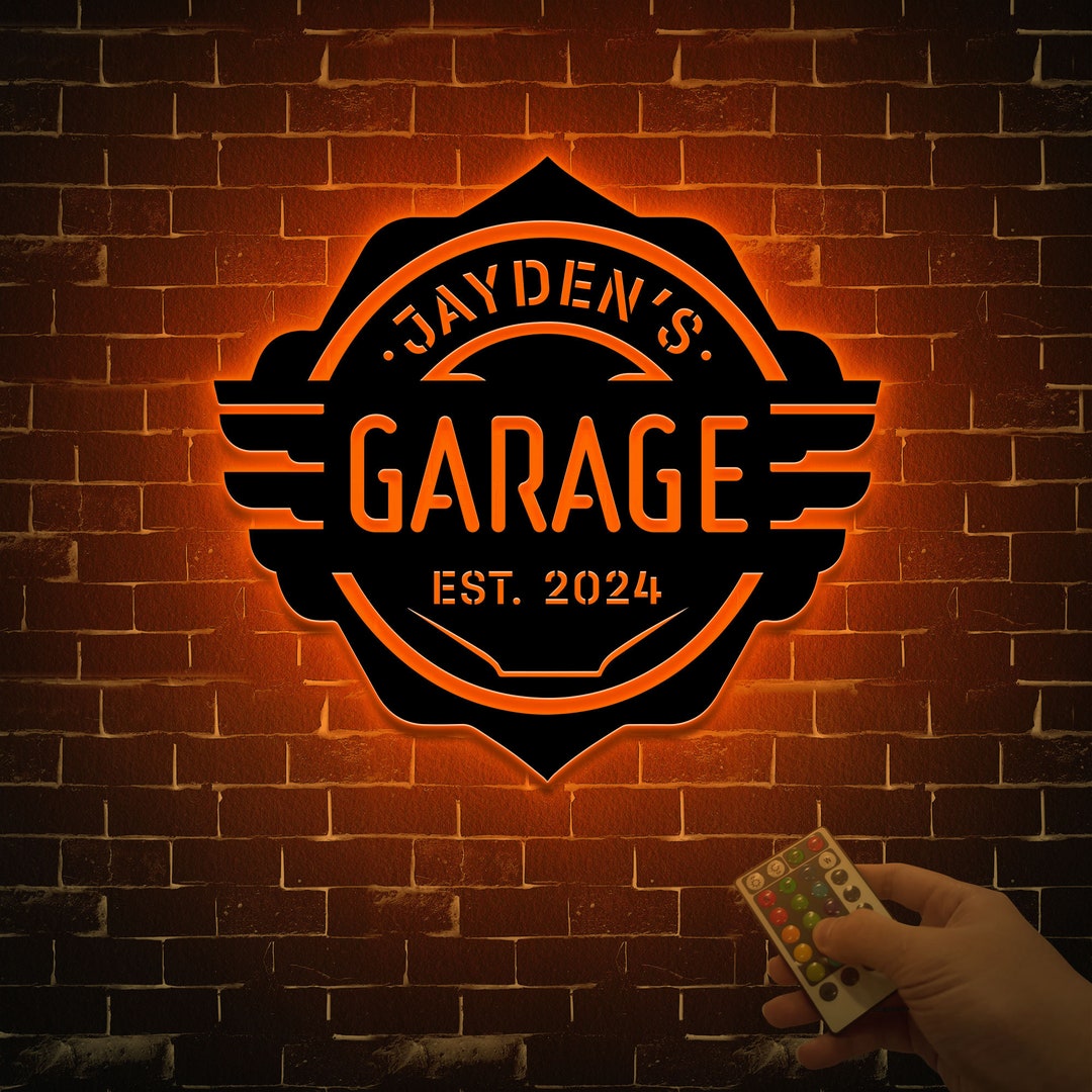 Custom Garage Sign With Led Light, Metal Garage Decor, Garage Gifts for ...