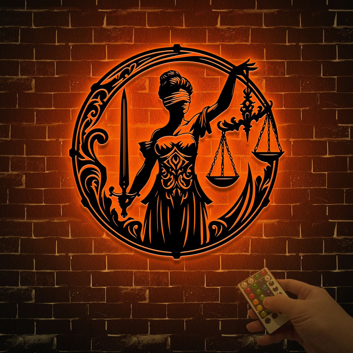 Lady Justice Metal Sign With Led Lights, Themis Justitia Metal Wall Art ...