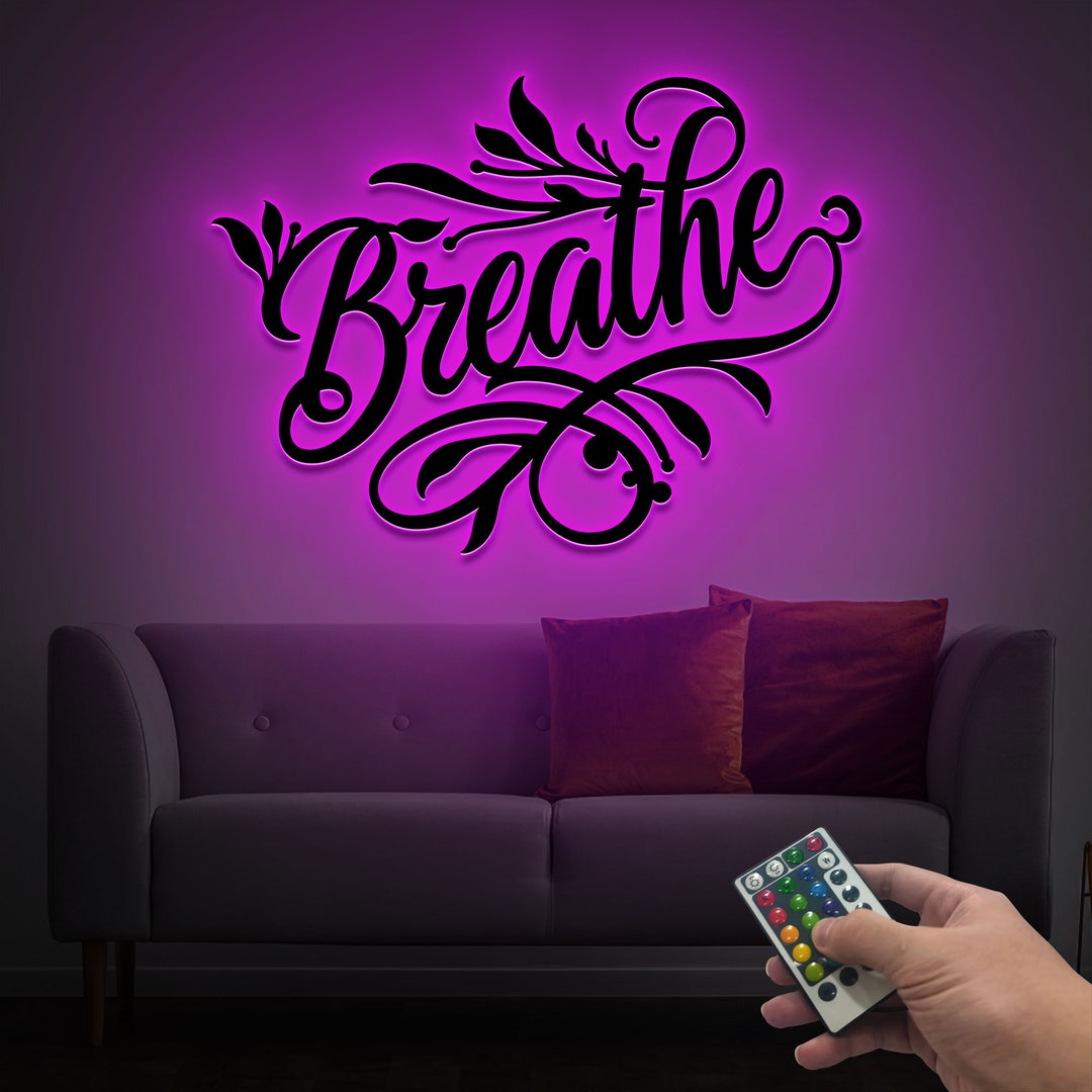 Breathe Metal Wall Art With Led Lights, Breathe Metal Sign, Breathe ...