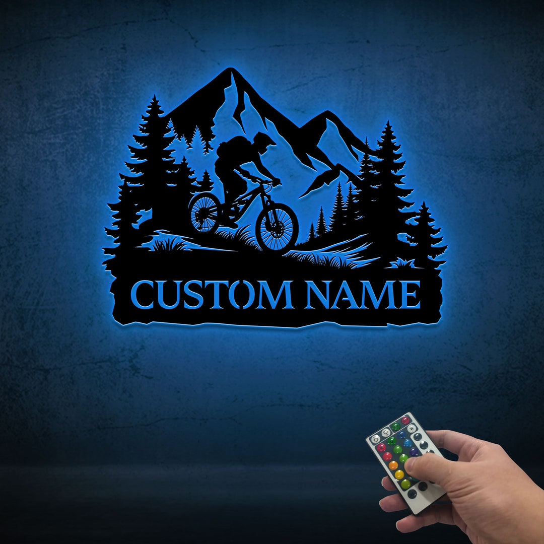 Personalized Metal Bikers Wall Art With Led Lights, Cyclist Name Sign ...