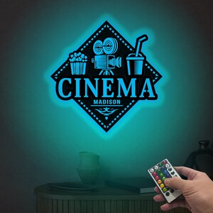 Personalized Home Theater Metal Art With Led Lights, Family Name Sign ...