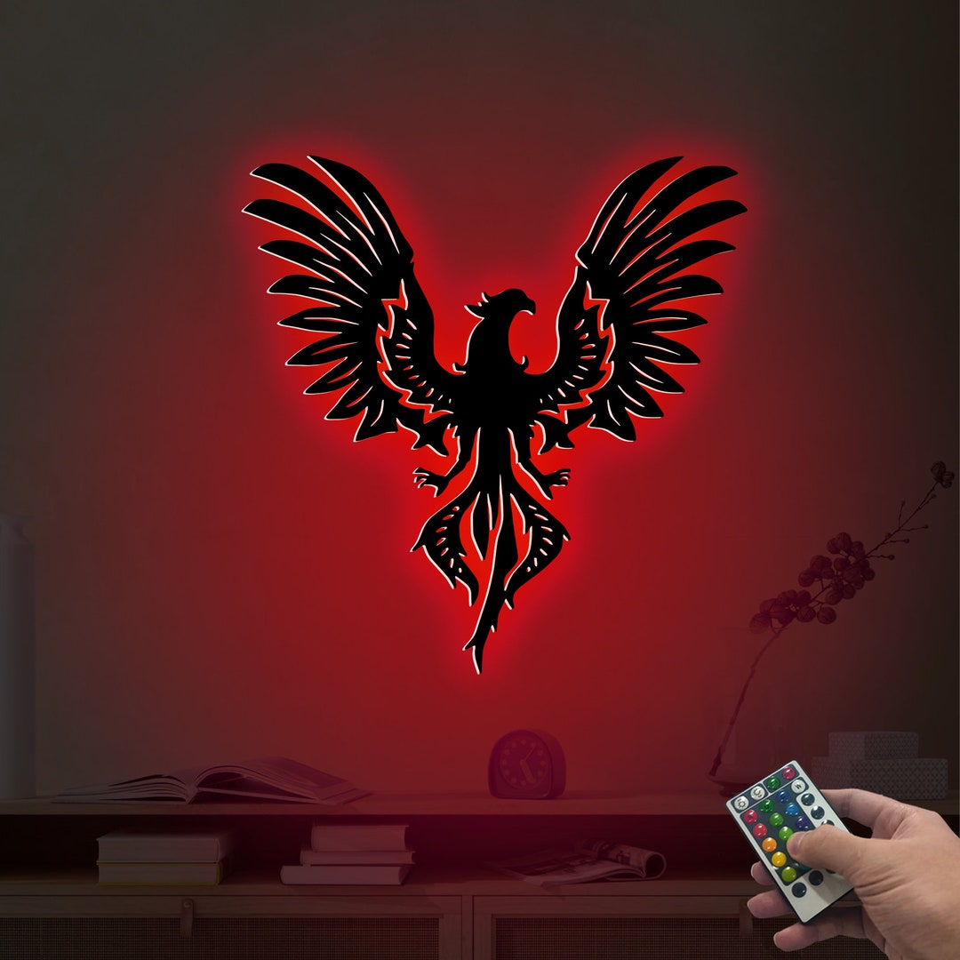 Phoenix Metal Sign With Led Light, Modern Sign Art, Phoenix Sign, House ...