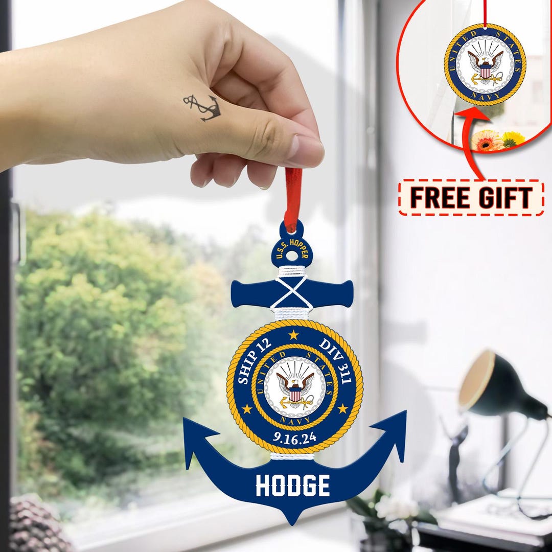 Personalized Navy Anchor Wood Ornament, PIR Anchor, Gift for Son ...