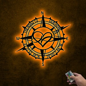 Personalized Infinity Heart Compass Sign, Metal Compass Wall Art With ...