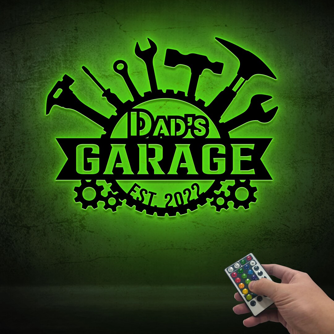 Personalized Garage Metal Sign With Led Lights, Custom Tools Shop Sign ...