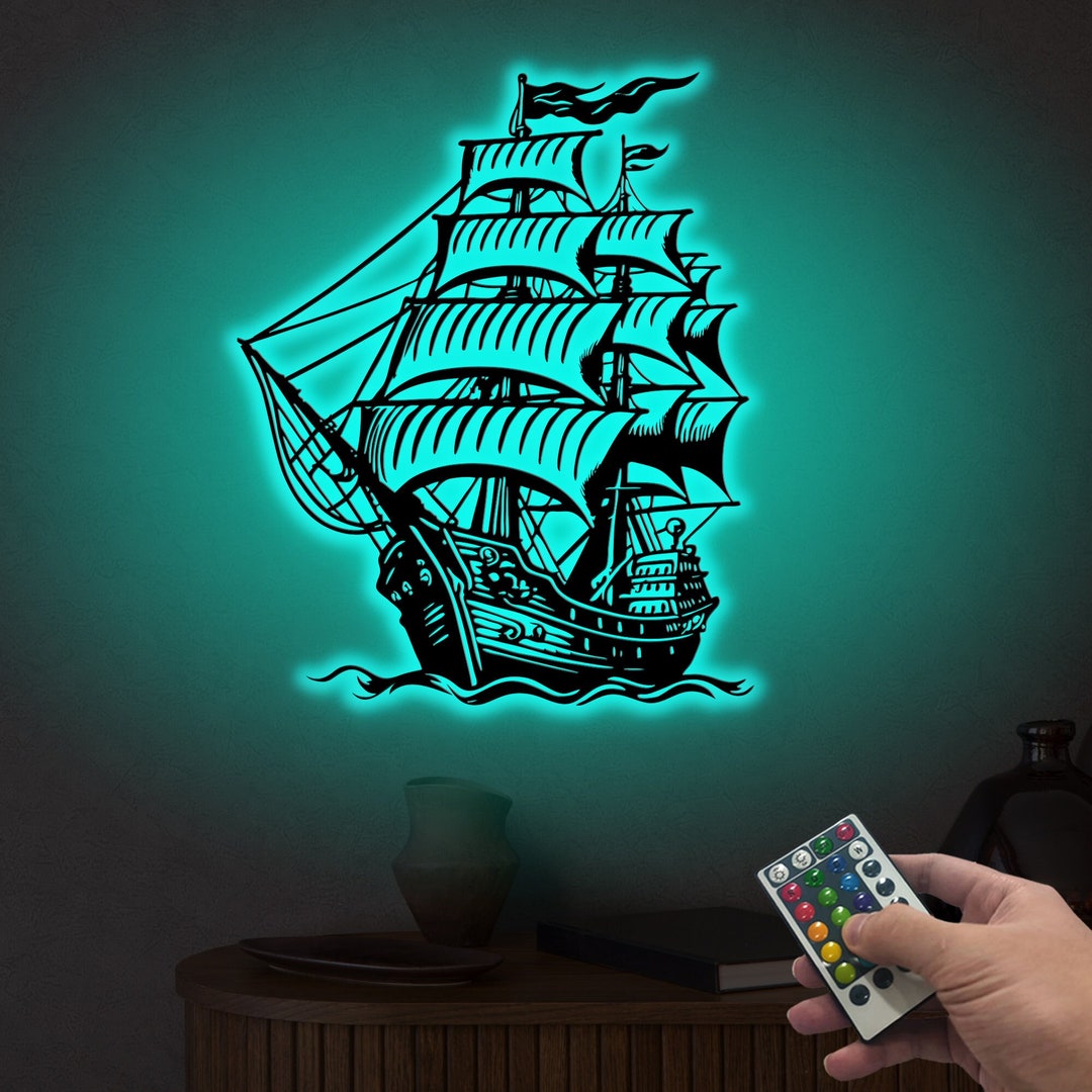 Pirate Ship Metal Sign With LED Lights, Personalized Pirate Ship Name ...