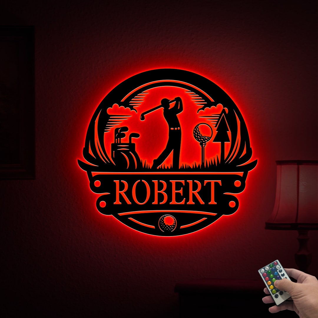Personalized Golf Player Metal Wall Art Led Light, Golf Wall Decor ...