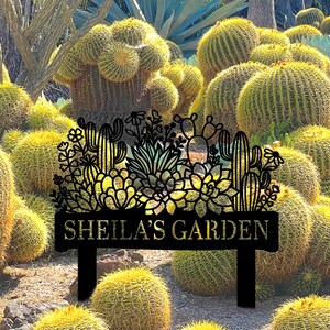Cactus Metal Garden Sign, Personalized Gardener Name Sign, Garden Metal ...