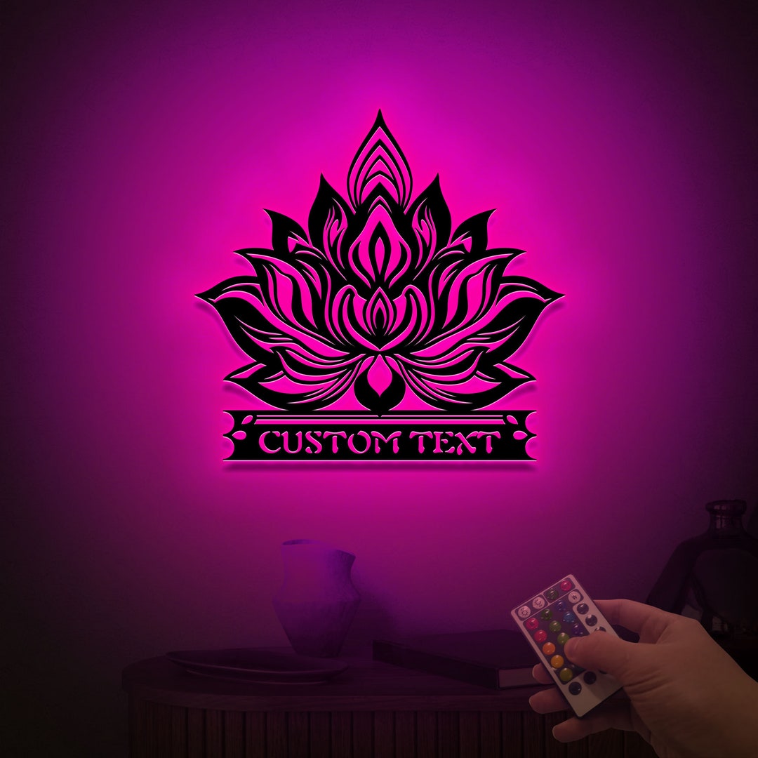 Cusstom Lotus Flower Metal Sign With Led Lights, Lotus Metal Wall Art ...