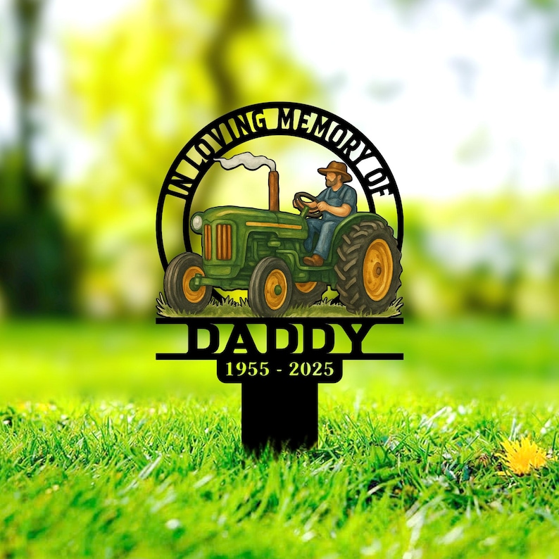 Personalized Tractor Memorial Garden Metal Stake, in Loving Memory ...