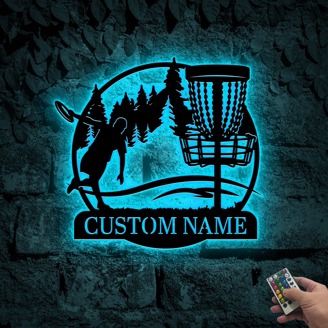 Custom Disc Golf Player Metal Sign Wall Art With Led Lights ...