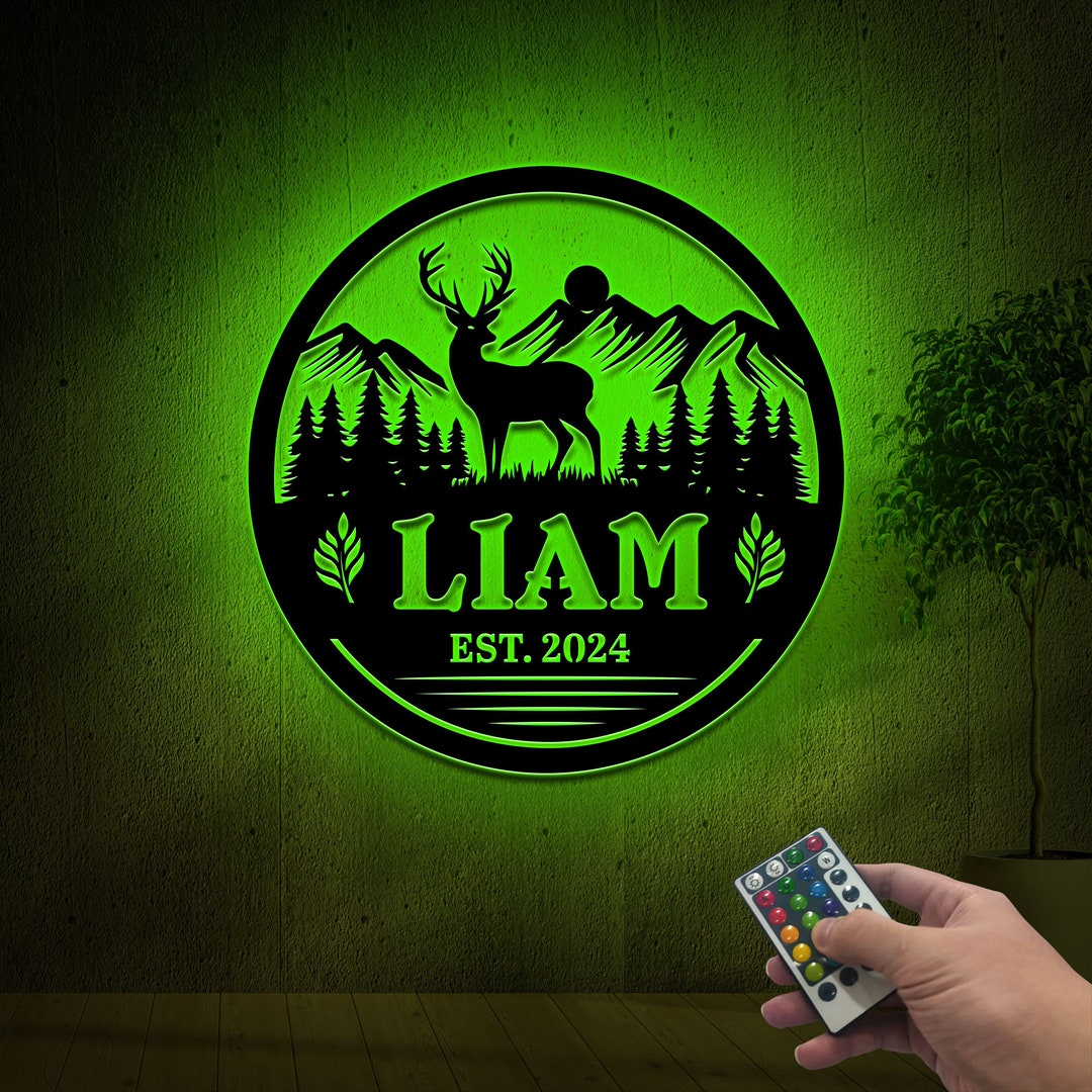 Personalized Deer Forest Metal Sign With Led Light, Wildlife Home Decor ...