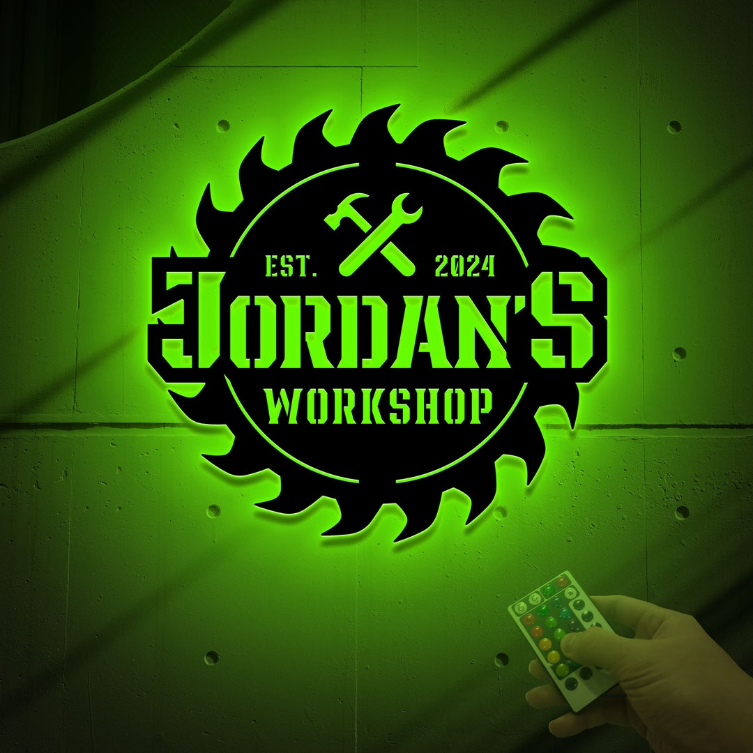 Custom Work Shop Metal Sign With Led Lights, Work Shop Wall Art, Garage ...