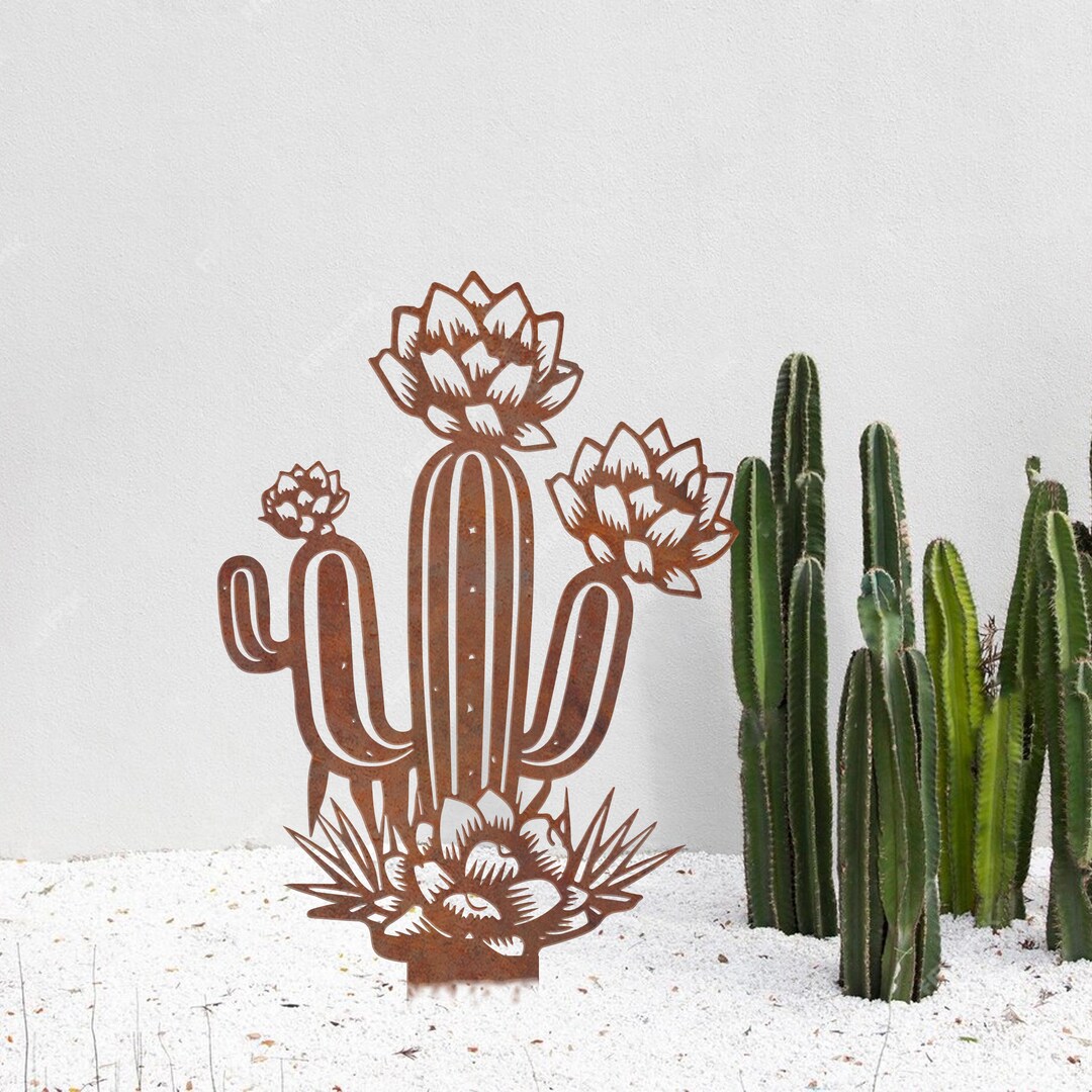 Metal Prickly Pear Cactus Yard Art, Metal Cactus, Rusty Desert Garden ...