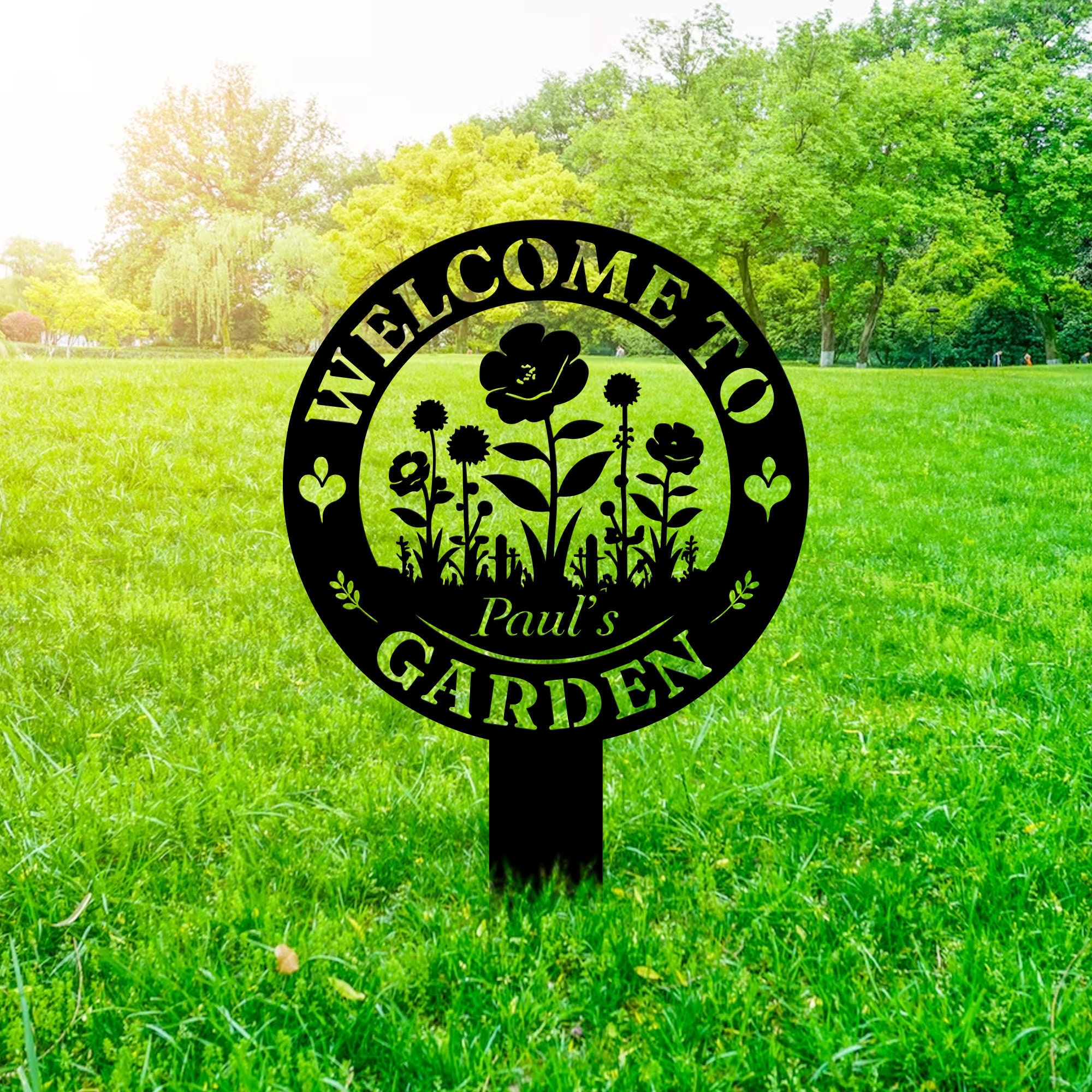 Personalized Metal Garden Sign, Custom Garden Name Sign, Flower Sign ...