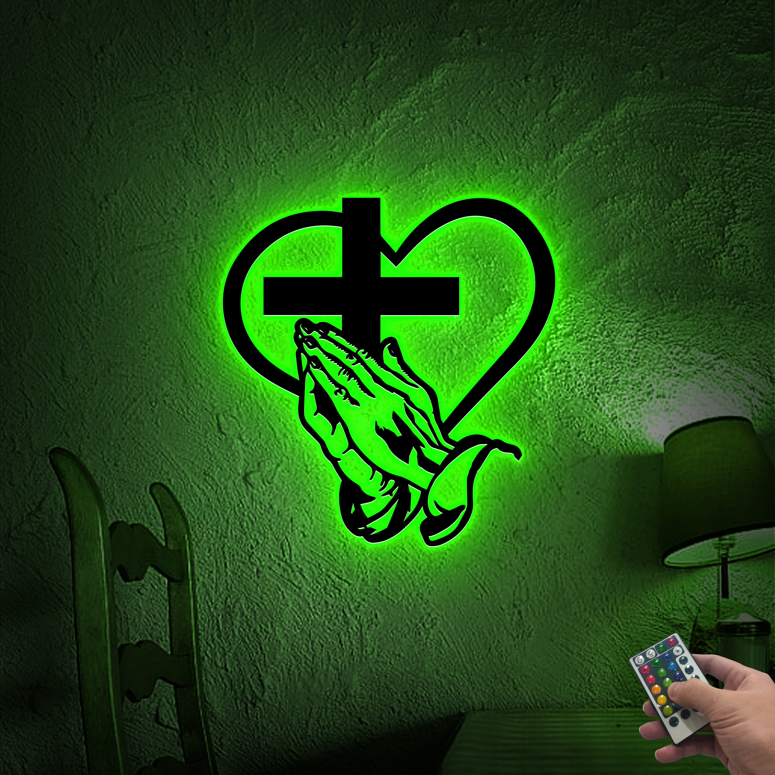 Christian Cross Metal Sign With Led Lights, Cross Wall Art, Metal Heart ...