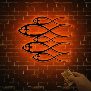 Fish Family Metal Sign With Led Light, House Decor, Housewarming Gift ...