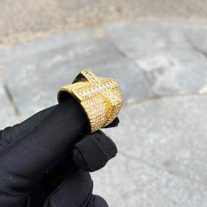 Iced Out Gold Plated Cross Ring for Men, Hip Hop Jewelry, Gift for Him ...