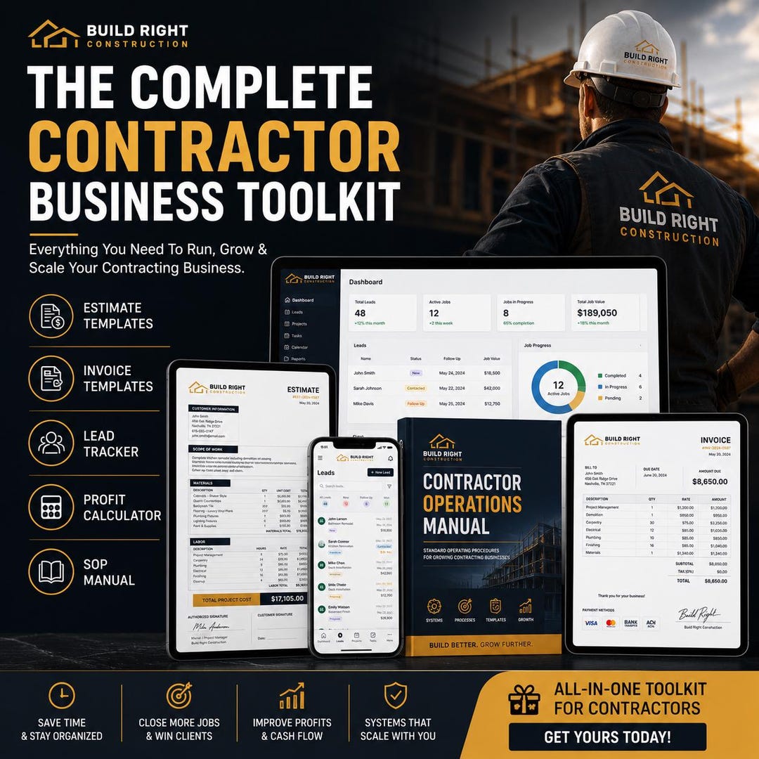 Contractor Estimate Invoice Bundle | Construction Job Costing ...