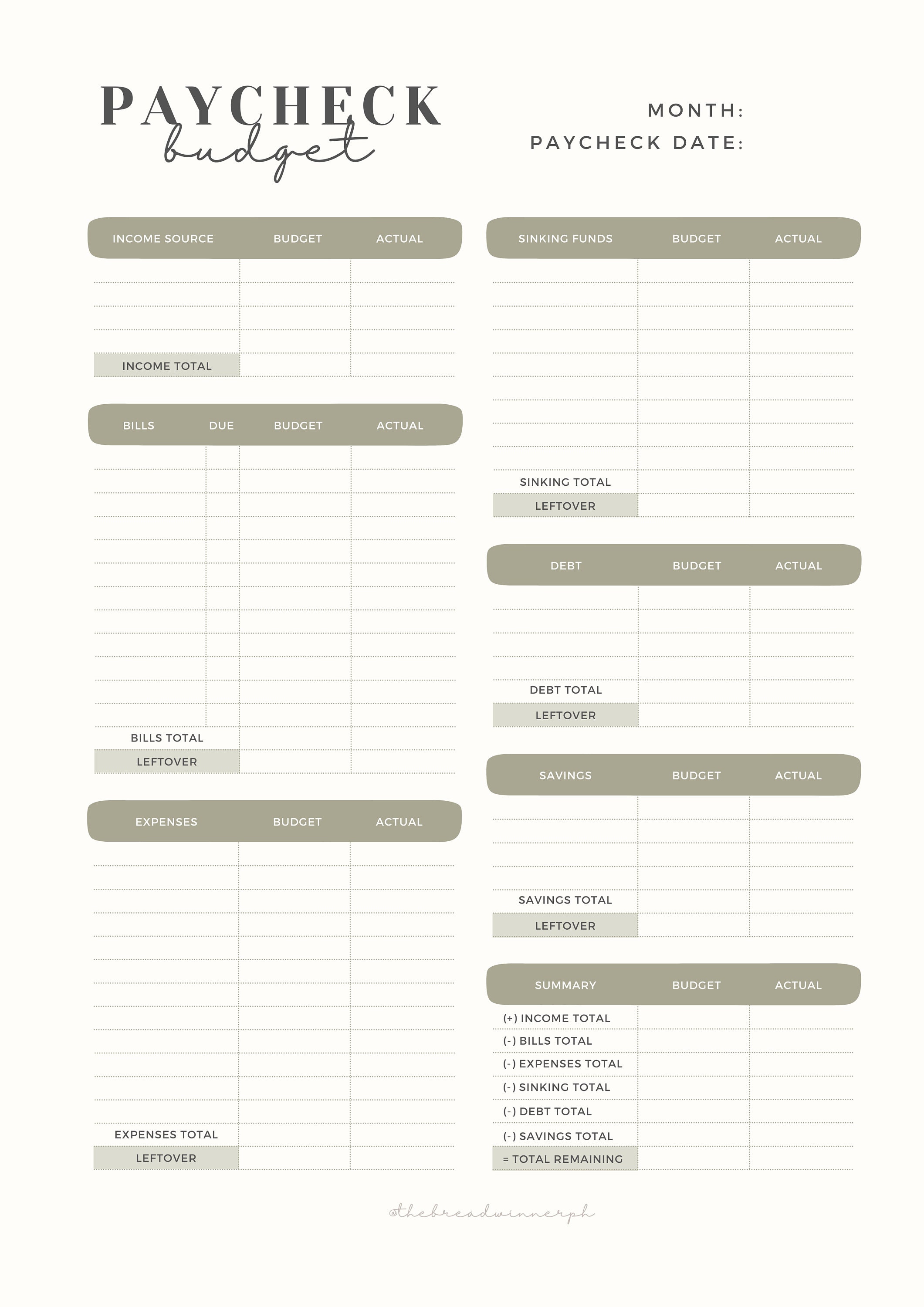 PAYCHECK BUDGET PLANNER Paycheck Budget Tracker Paycheck - Etsy