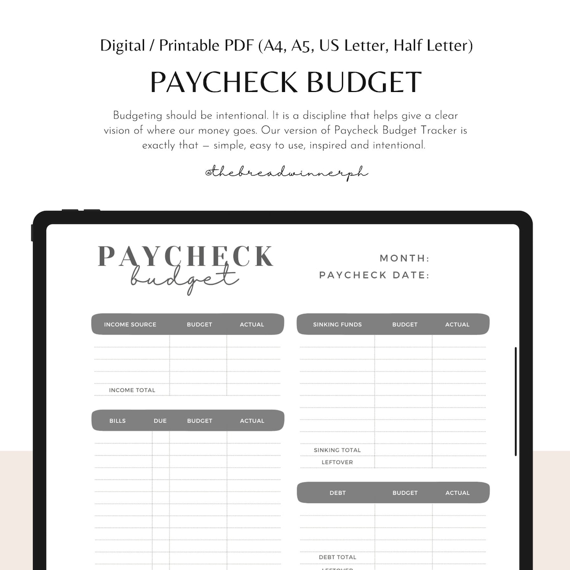 PAYCHECK BUDGET PLANNER Paycheck Budget Tracker Paycheck - Etsy