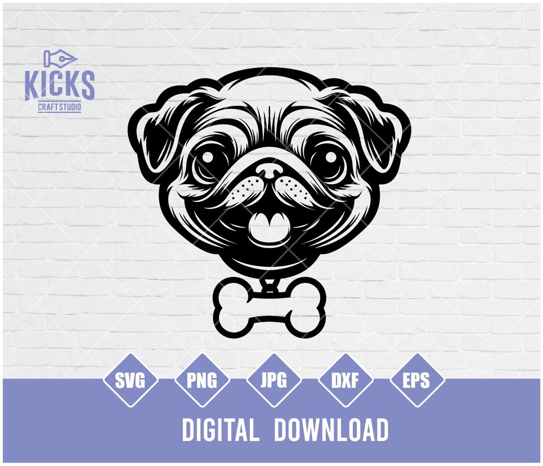 Pug Dog Svg,pug Designs, Cute Pug Clipart, Pug PNG Files, Pug Face ...