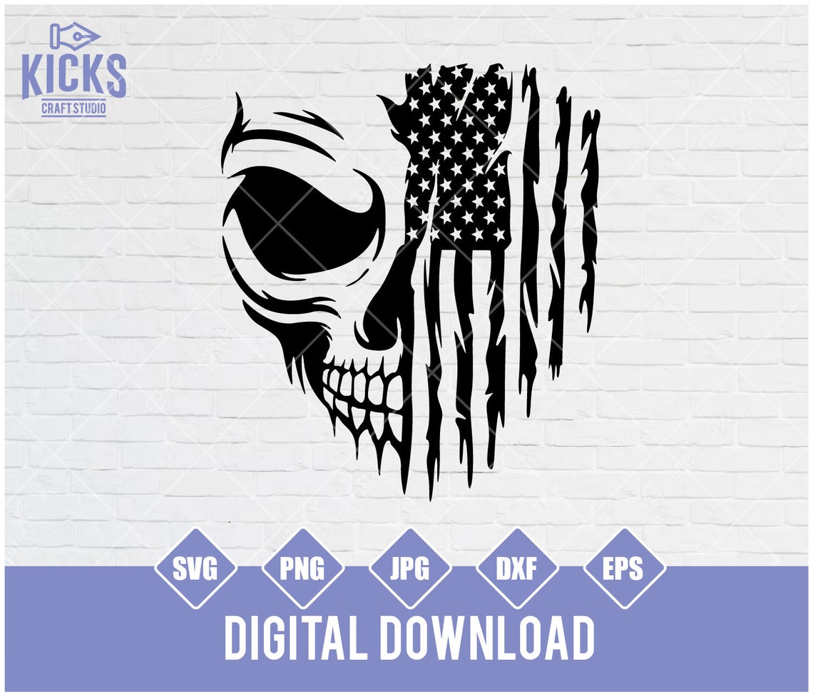 USA Skull Flag Svg, American Flag Skull Svg, Patriotic Skull Svg, Skull ...