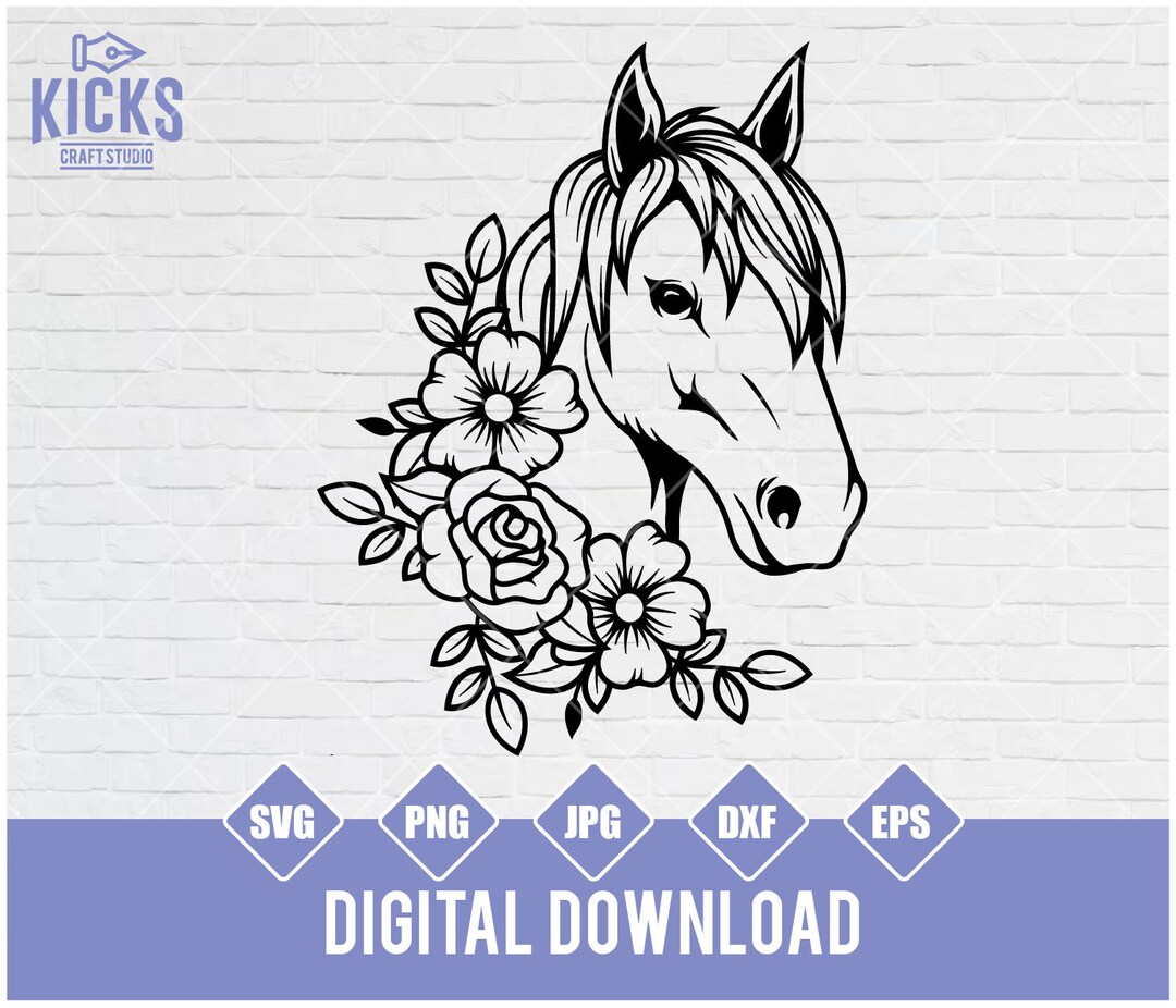 Horse Svg File, Horse With Flowers SVG, Horse Cut File, Floral Horse ...